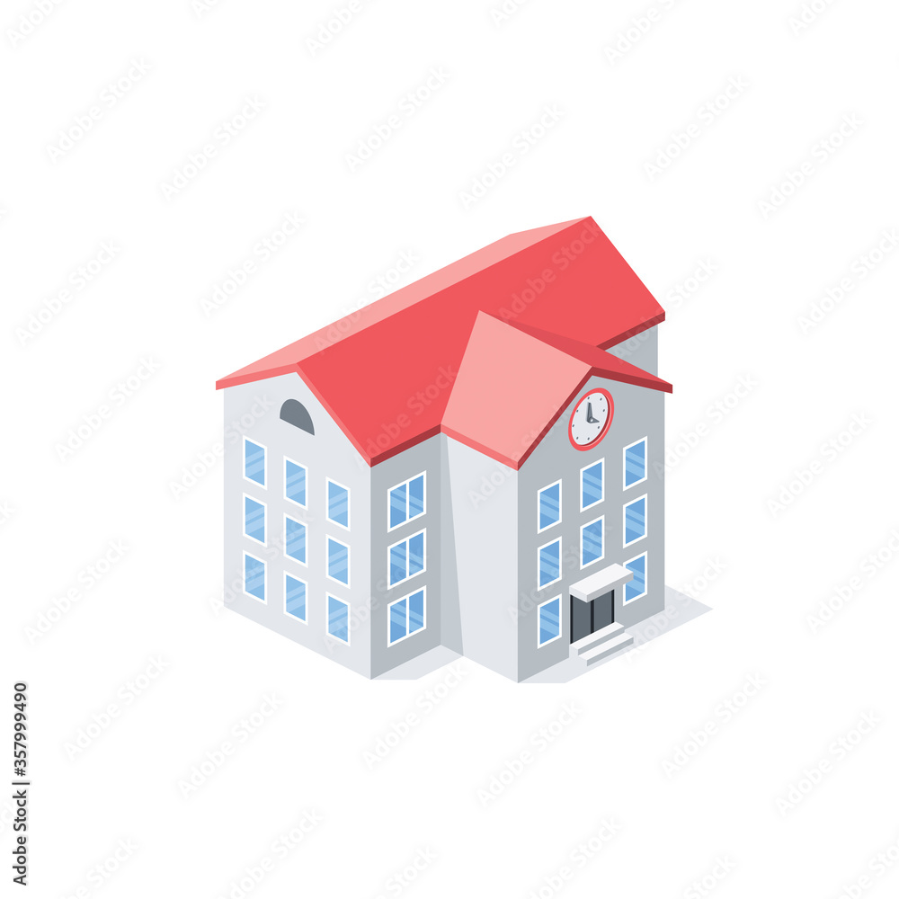 School building. Vector 3d isometric, color web icon, new flat style ...