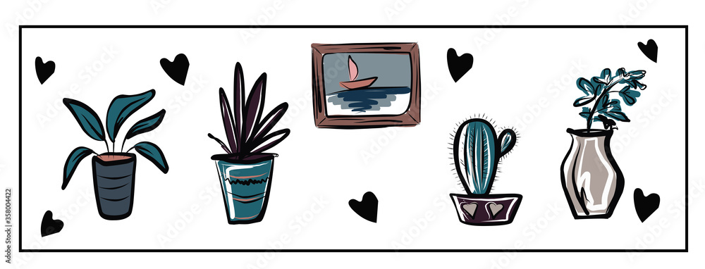 Vector set of isolated images of furniture and household items on a ...