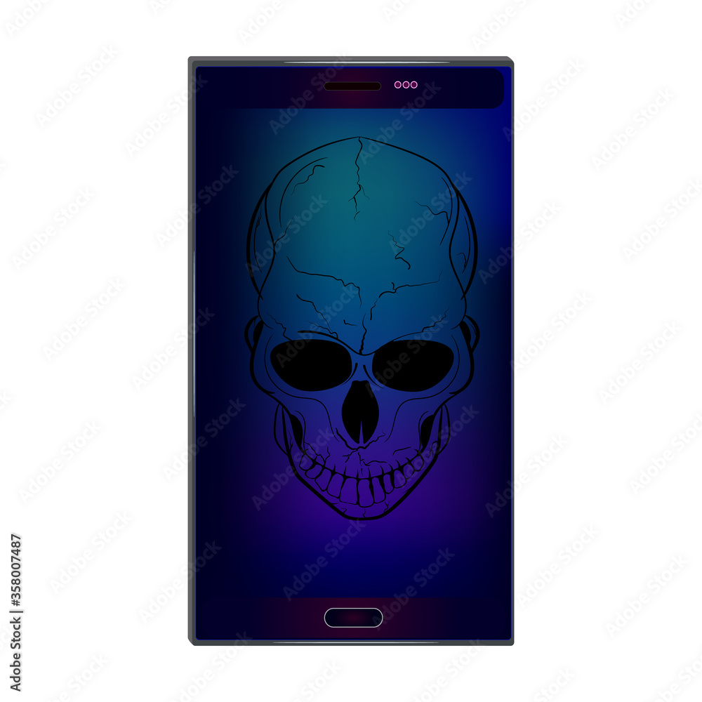 Skull on screen isolated on white background. Hacking face recognition ...