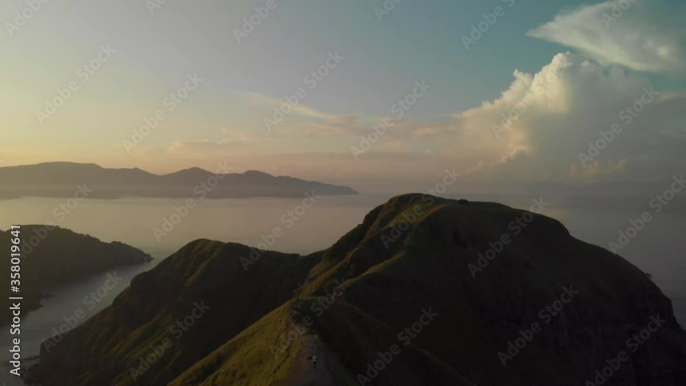 Early morning sunrise drone shot in padar island in komodo national ...