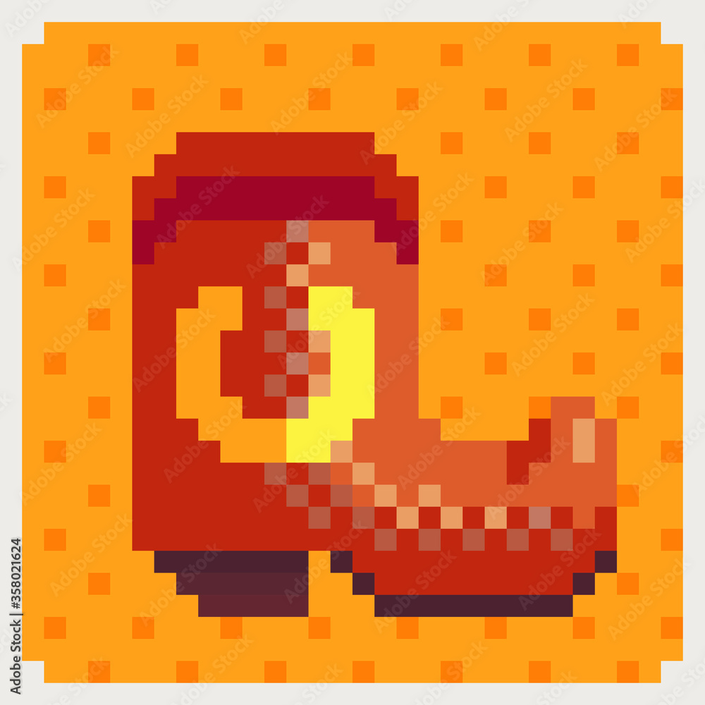 Cowboy boot. Pixel art icon. 8-bit. Sticker design. Game assets ...