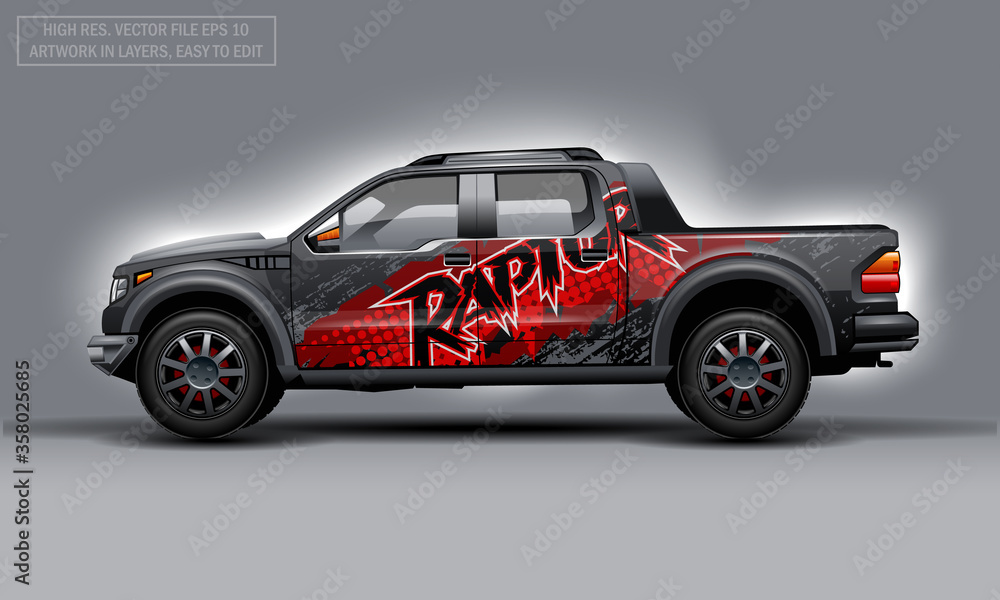 Editable template for wrap SUV with abstract Raptor text decal. Hi-res ...