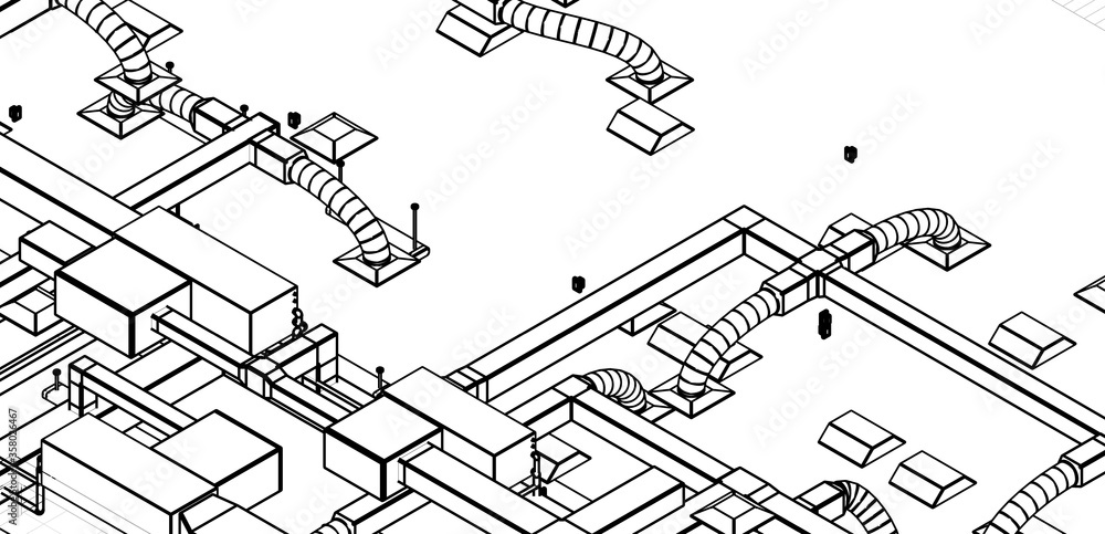 Architectural Isometric Blueprint of HVAC system in BIM Stock ...