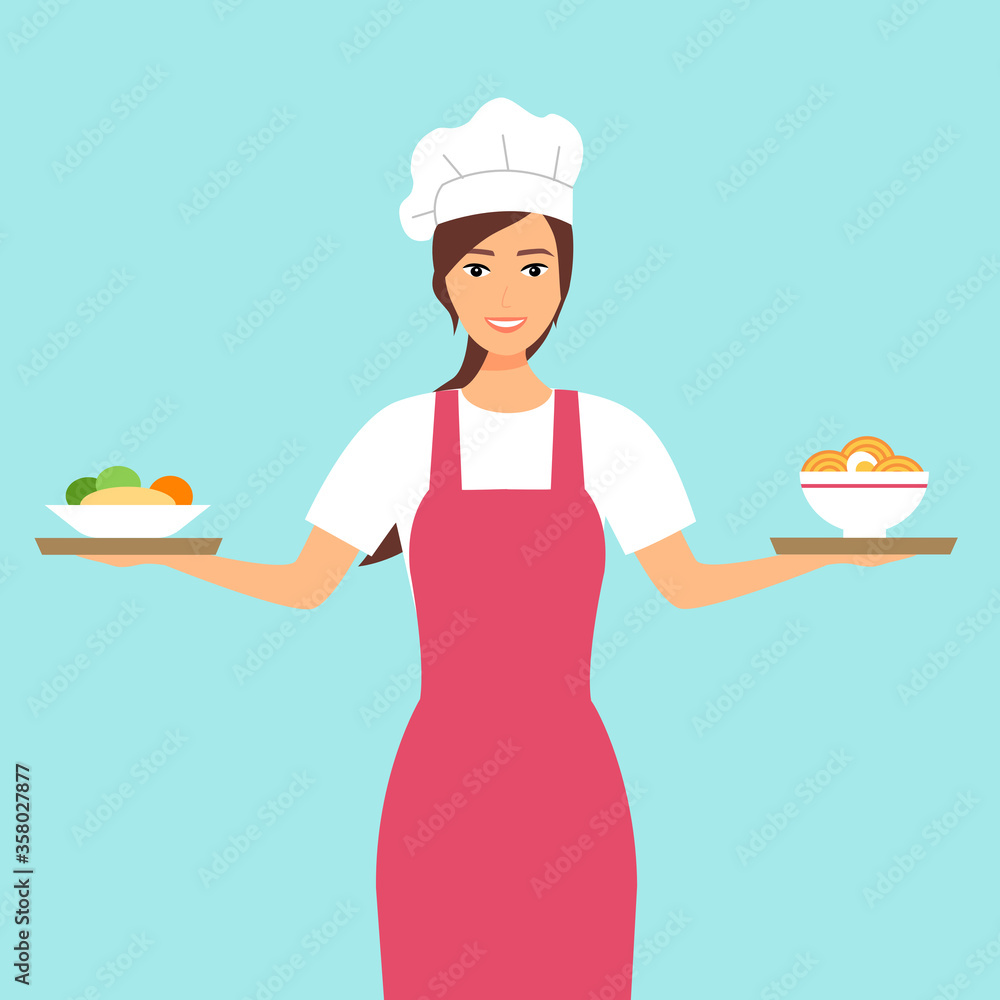 Woman is cooking in the kitchen. Housewife cook Asian dish- rice with ...