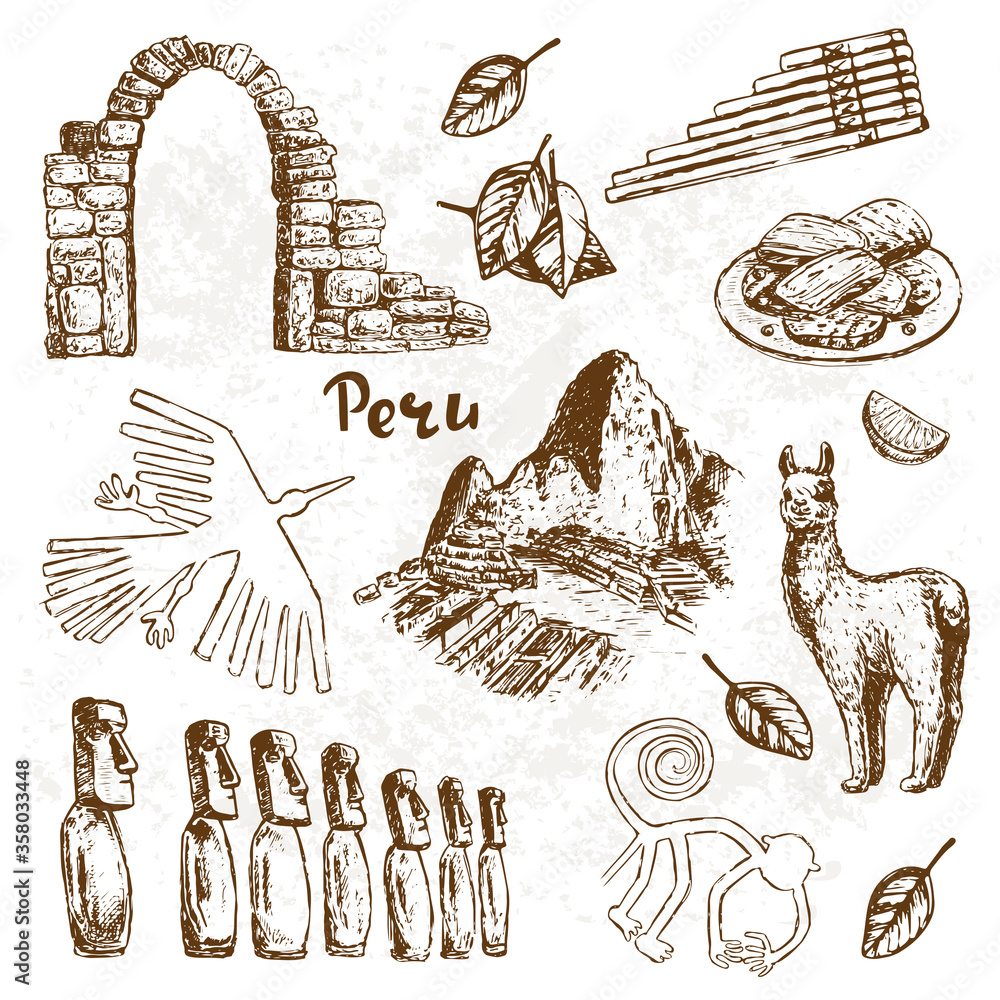 Hand drawn sketch illustration Peru on a white background Stock Vector ...