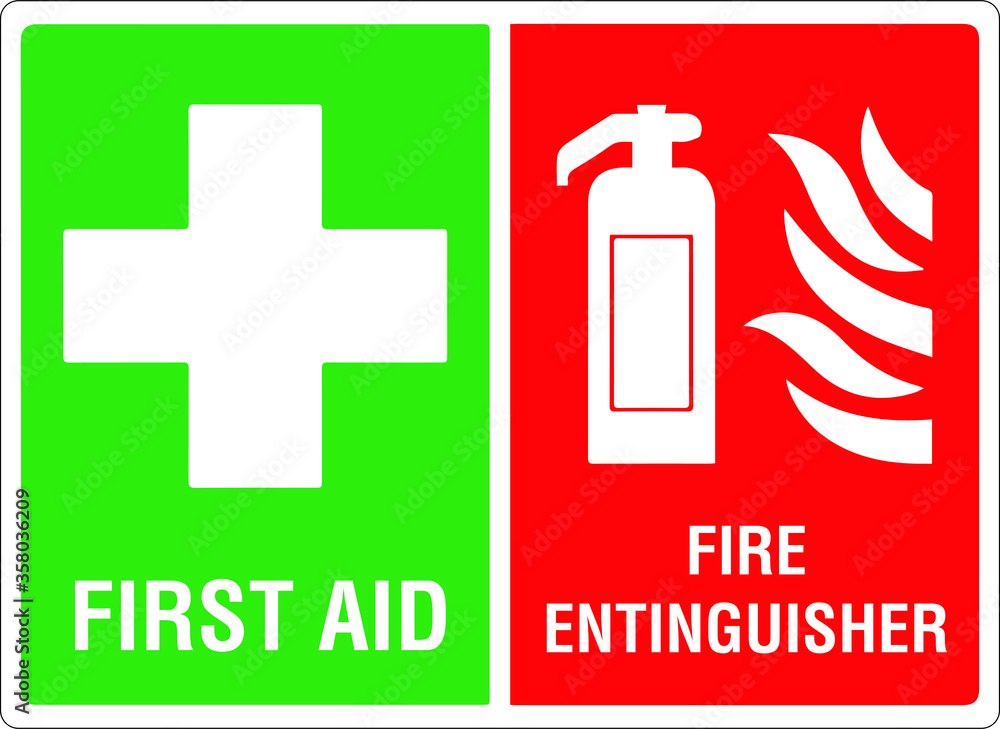 First aid fire extinguisher emergency sign Stock Vector | Adobe Stock