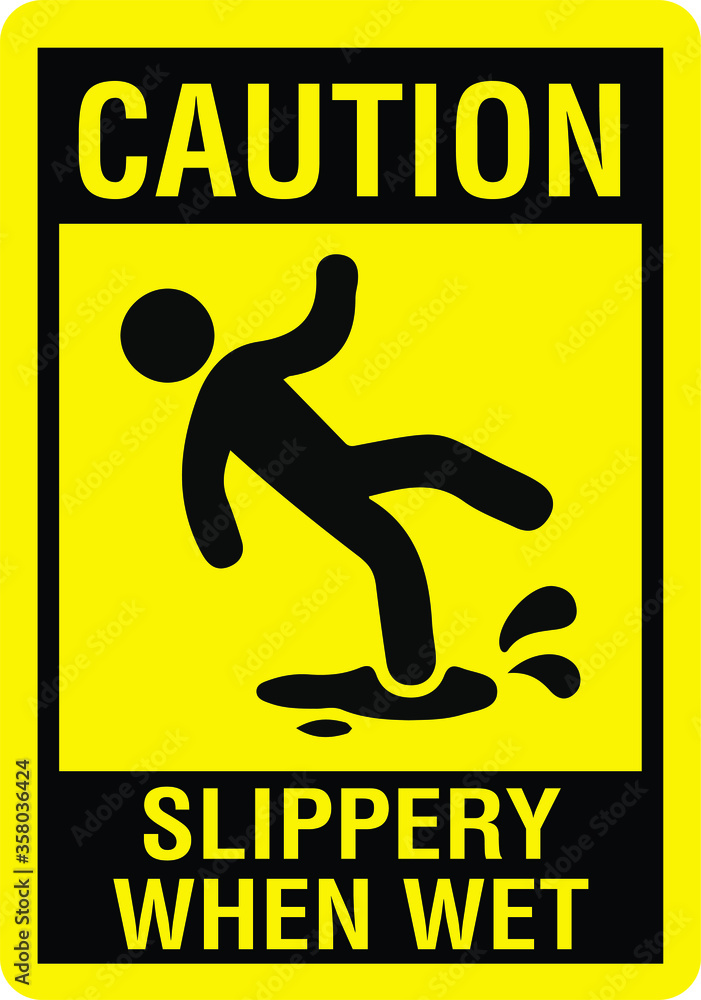 Slippery when wet warning sign Stock Vector | Adobe Stock