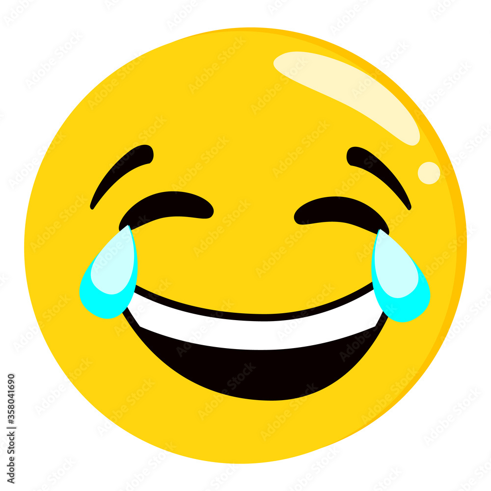 Yellow crying and laughing emoji isolated on white background. Emoticon ...