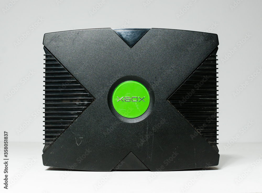 london, england, 05/05/2020 An original old black microsoft xbox ...