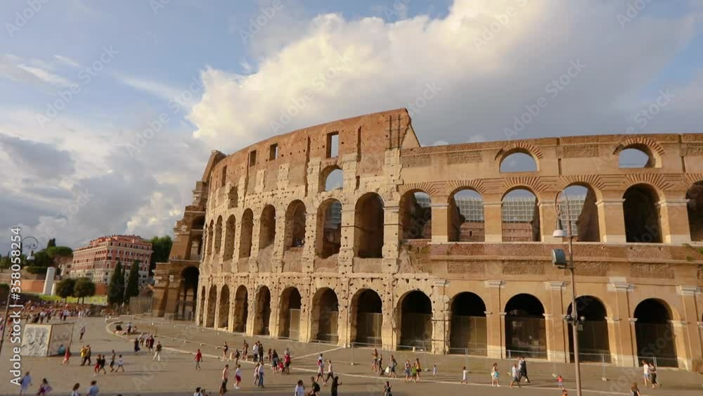 Facade of the Coliseum in Rome, the Roman Coliseum in the summer in ...