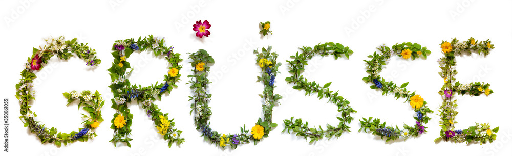 Flower, Branches And Blossom Letter Building German Word Gruesse Means ...