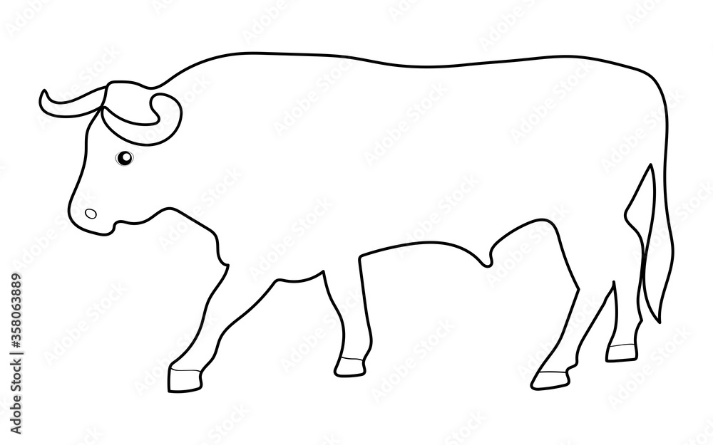 bull. black and white outline drawing by hand. print, template. Stock ...