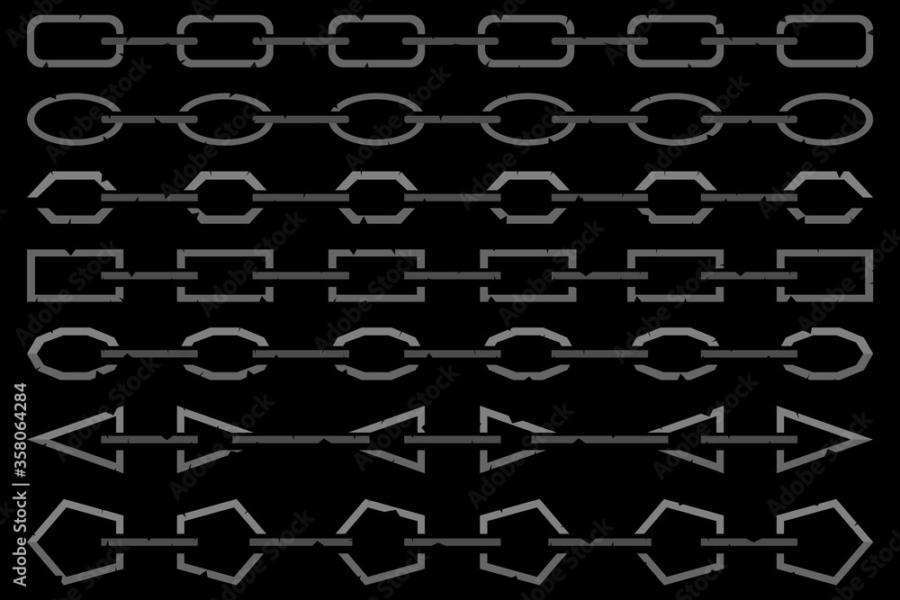 A set of seven different types of chains. Illustration for various ...