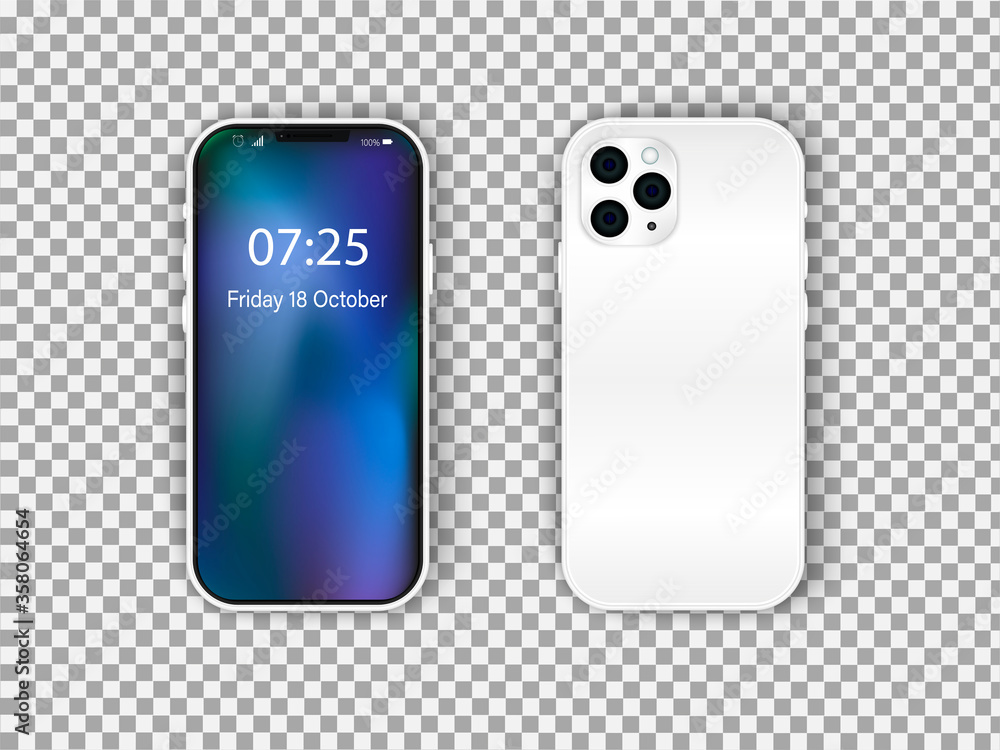 Mobile phone, personal gadget. Rear and front view, two foreshortenings ...