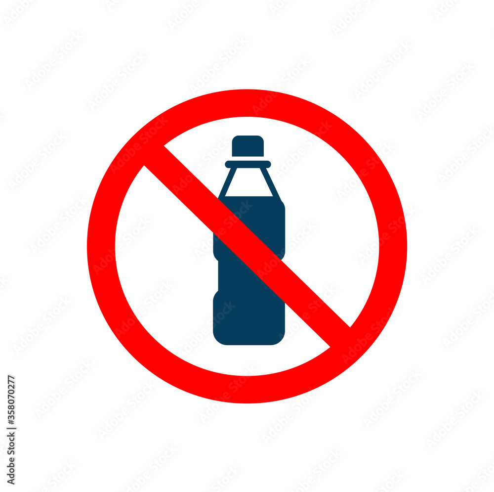 Sign entry with drinks is prohibited. A crossed-out bottle of soft ...