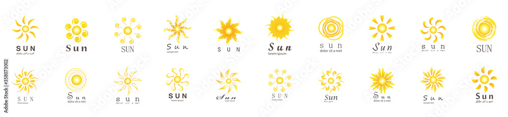 Abstract Sun Logo And Icon Set - Isolated On White Background, Vector ...