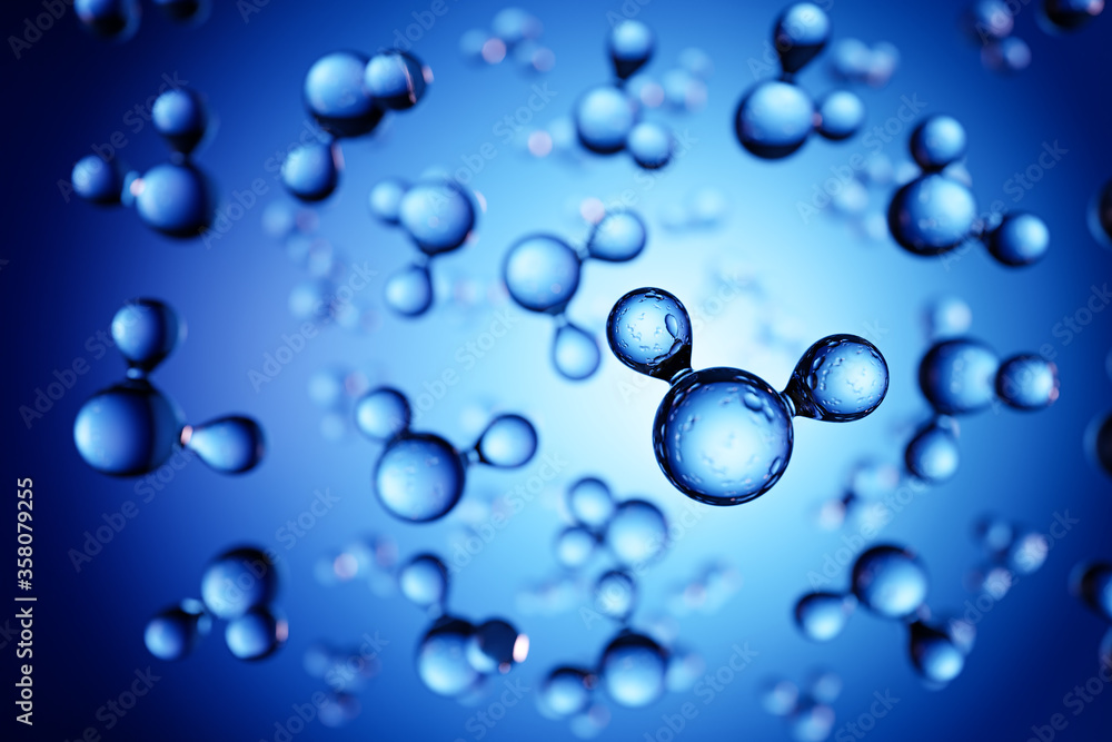 3d render: Models of H2O water molecules in front of blue background ...