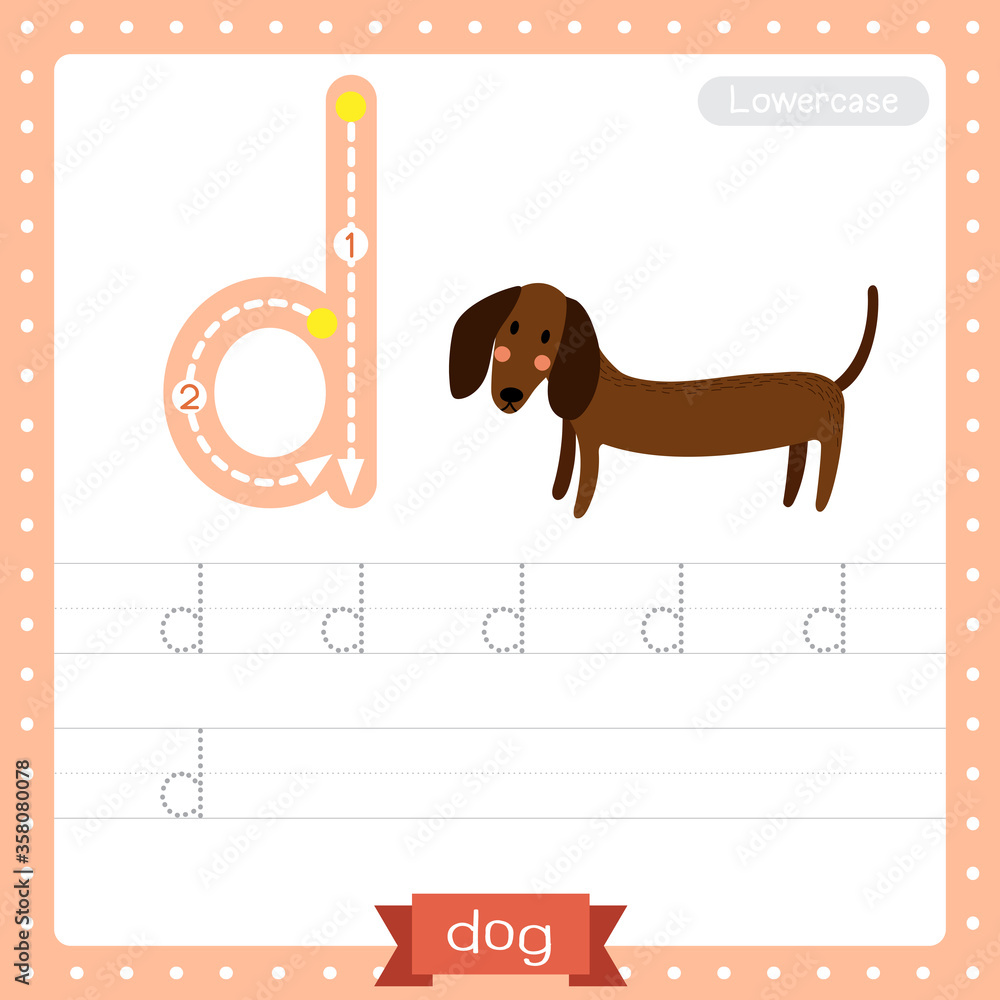Letter D lowercase tracing practice worksheet. Standing Dog Stock ...