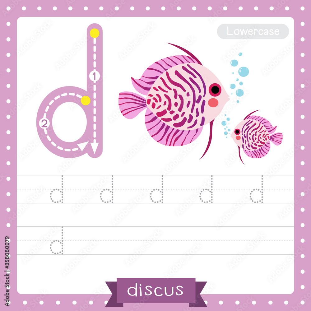 Letter D lowercase tracing practice worksheet. Purple Discus Fish Stock ...