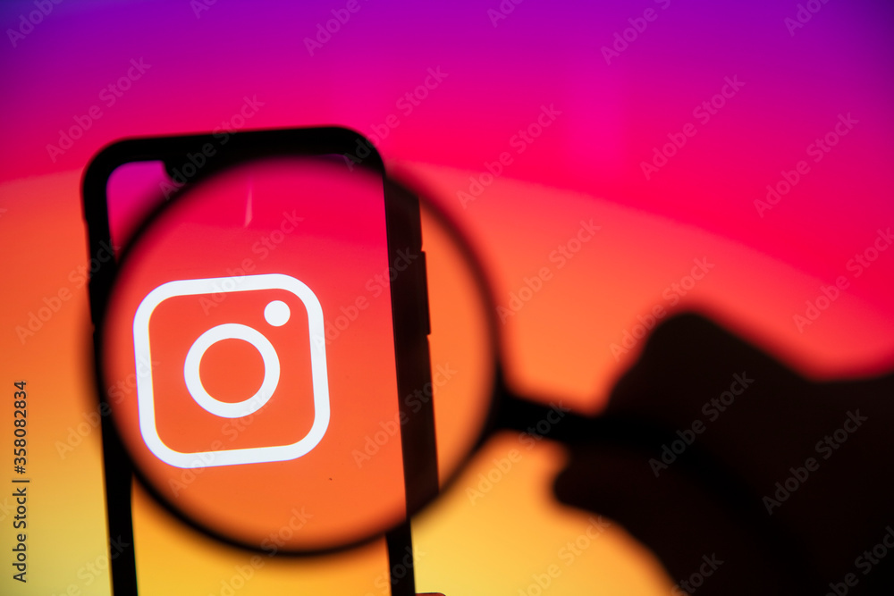 LONDON, UK - June 2020: Instagram logo under a magnifying glass on a ...