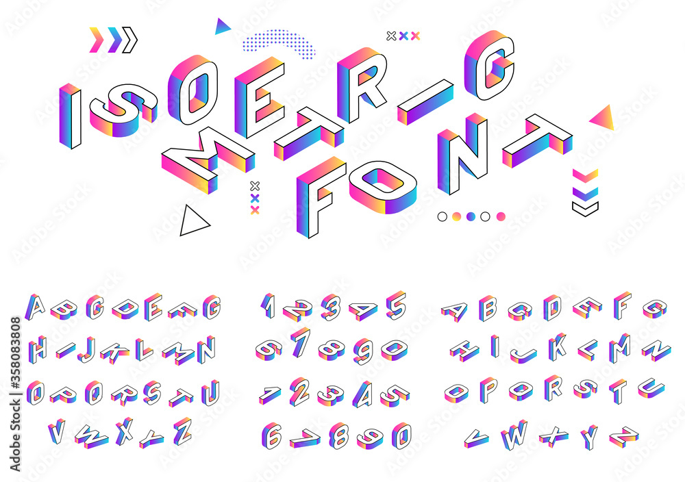 Isometric font. Creative colored geometric alphabet. 3d gradient ...