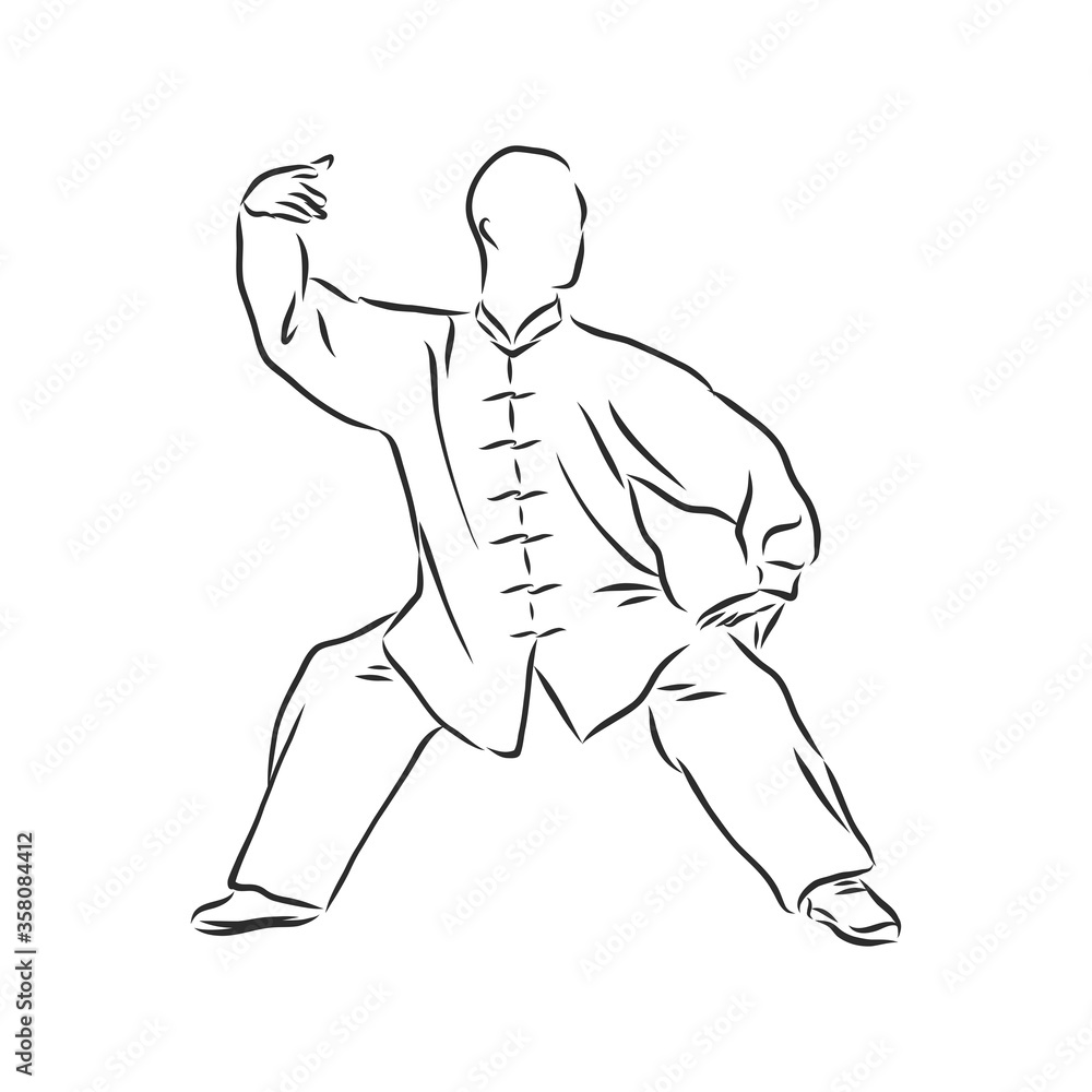Kung fu Chinese. vector sketches in a simple contours. kung fu fighter ...
