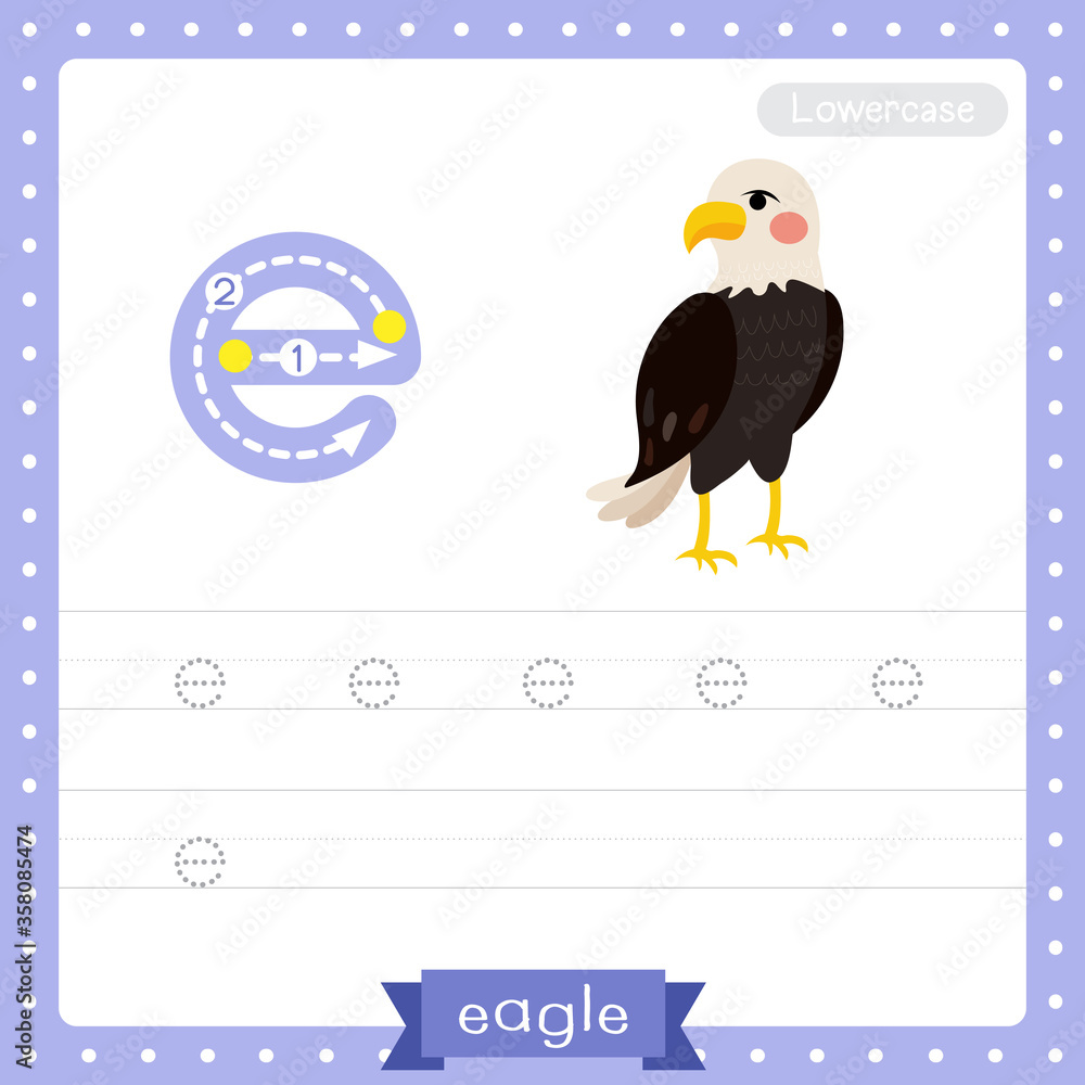 Letter E lowercase tracing practice worksheet. Standing Eagle Stock ...