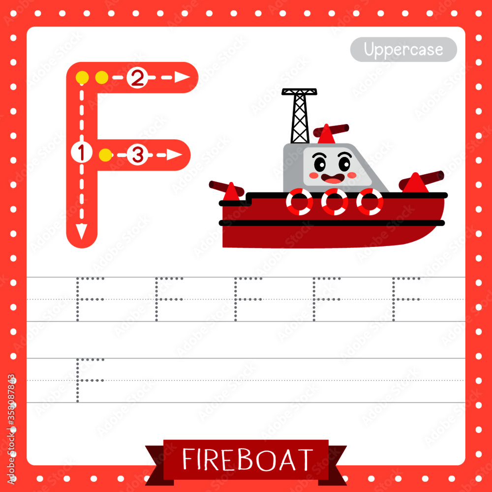 Letter F uppercase tracing practice worksheet. Fireboat Stock Vector ...