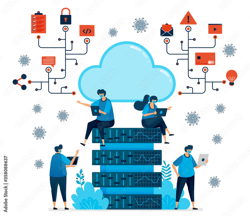 Vector illustration of cloud computing platform to support new normal ...