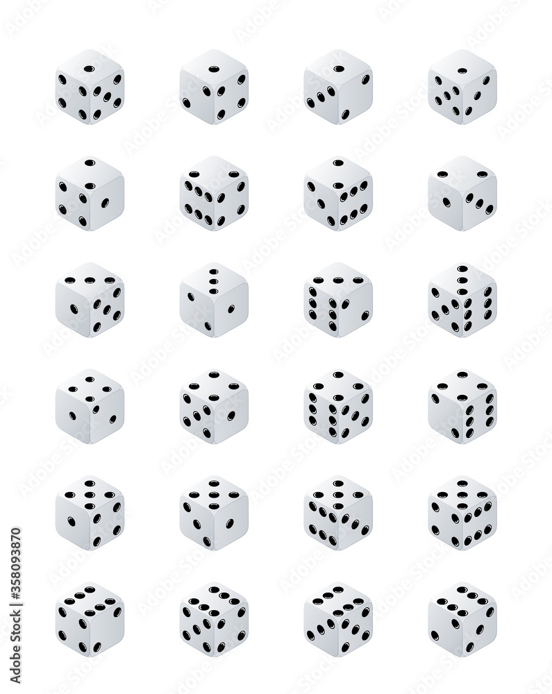 Dice isometric. Variants white game cubes isolated on transparent ...