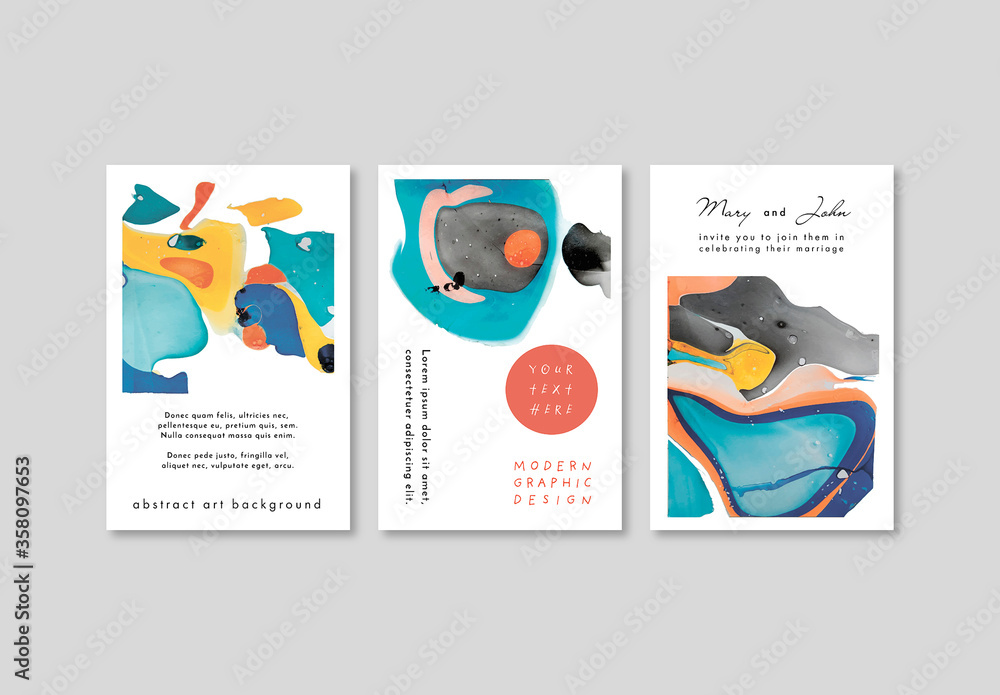 Set of Poster Card Layouts with Artistic Background Stock Template ...