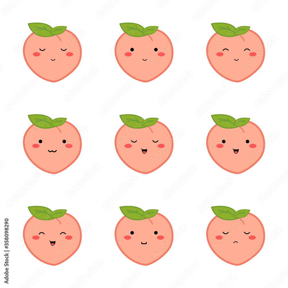 Peach character concept illustration. Peach emoticon. Emotional peach ...
