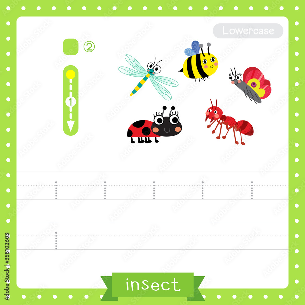 Letter I lowercase tracing practice worksheet. Insects Stock Vector ...