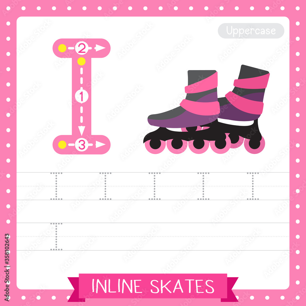 Letter I uppercase tracing practice worksheet. Inline Skates Stock ...