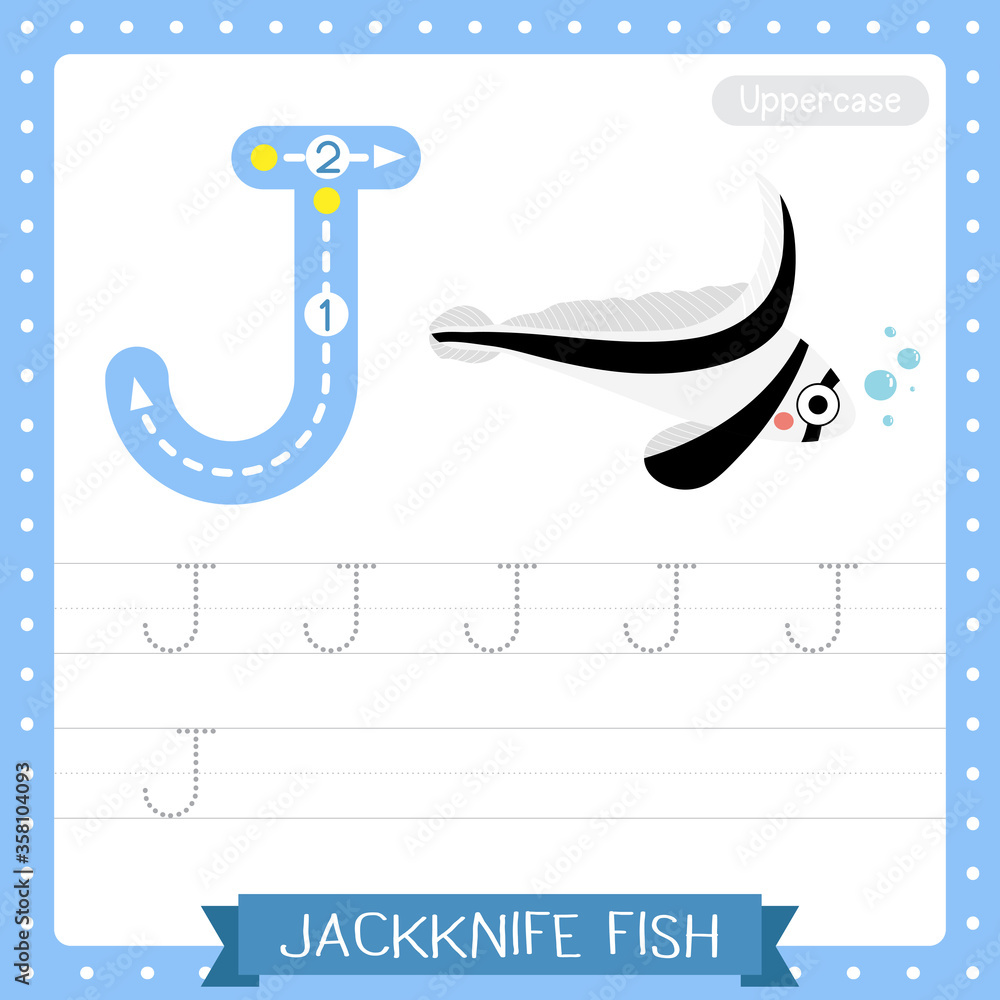 Letter J uppercase tracing practice worksheet of Jackknife Fish Stock ...