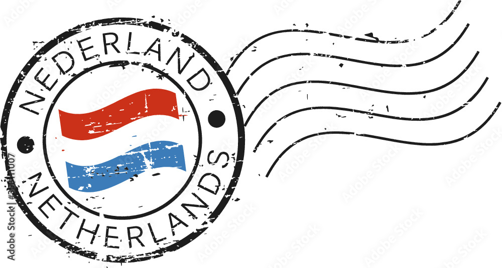 Postal grunge stamp 'Netherlands'. Dutch and english inscription Stock ...