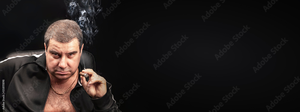 male portrait, a man Smoking a cigar. thug, experienced criminal ...