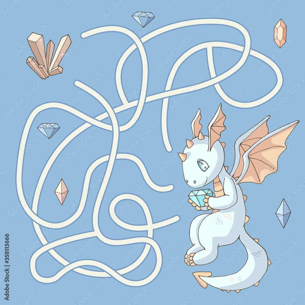 Labyrinth. Maze game for kids. Help cartoon dragon find path to his ...