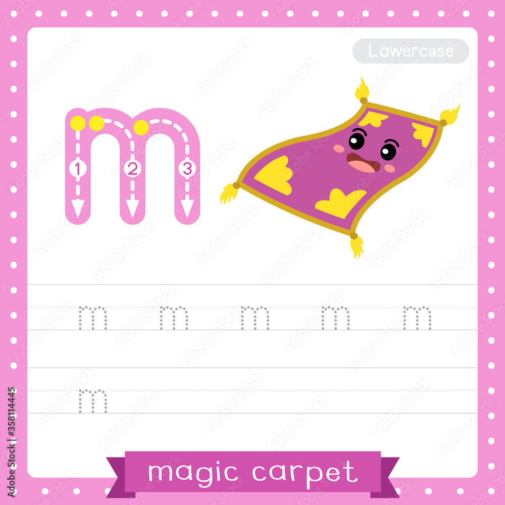 Letter M lowercase tracing practice worksheet of Magic Carpet Stock ... Letter M lowercase tracing practice worksheet of Magic Carpet Stock ...