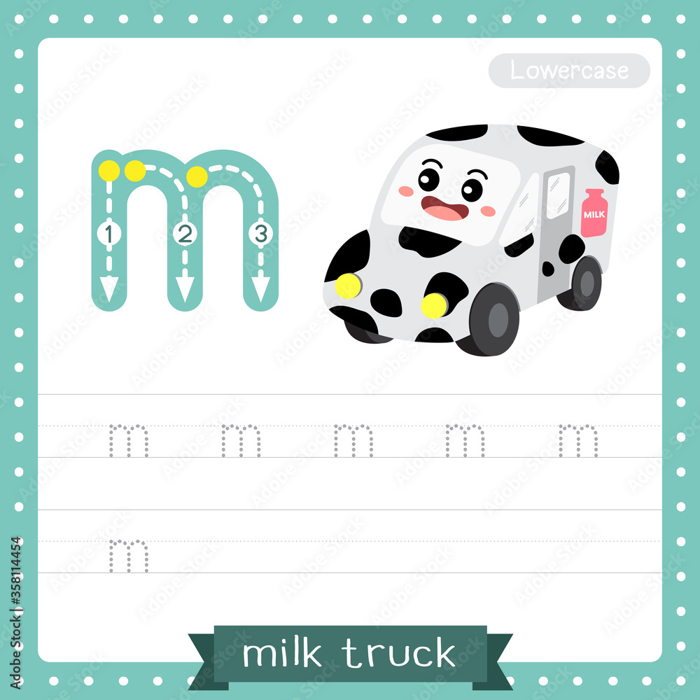 Letter M lowercase tracing practice worksheet of Milk Truck Stock ...