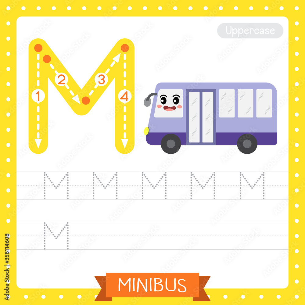 Letter M uppercase tracing practice worksheet of Minibus Stock Vector ...