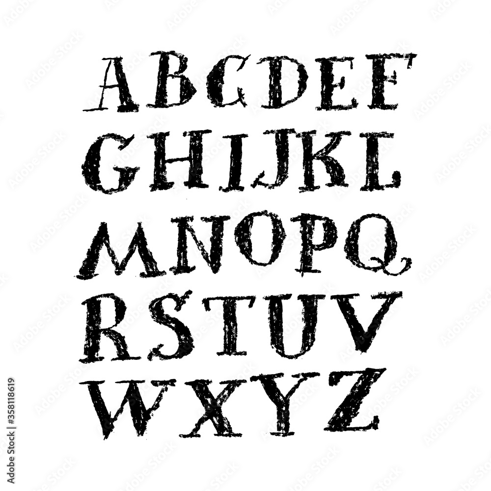 Vector alphabet. Hand drawn letters. The letters are drawn with a ...