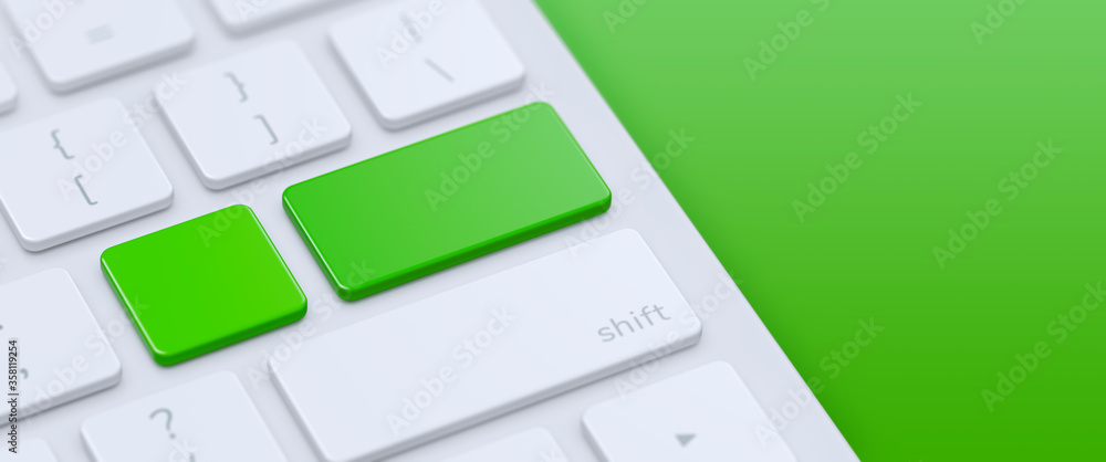 Modern keyboard with blank green keys to enter text or logo with copy ...