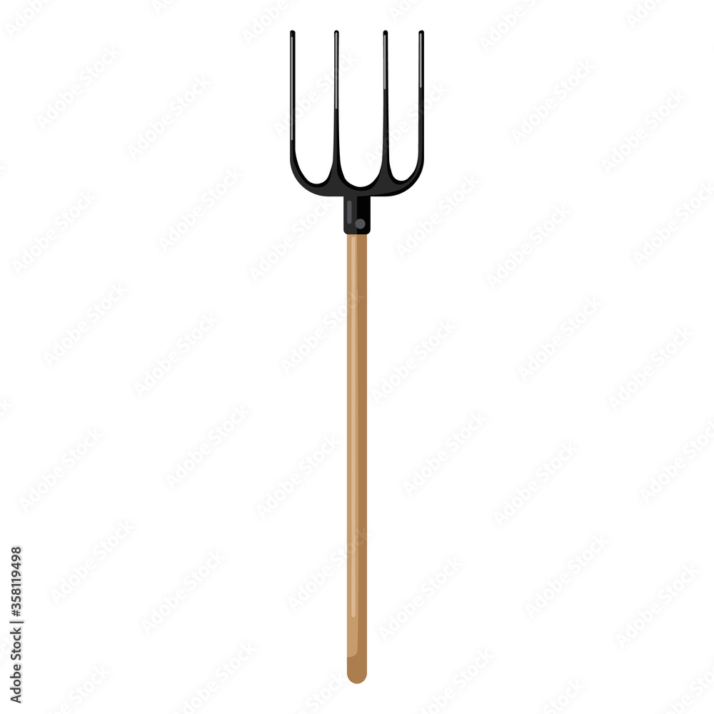 Pitchfork on white background isolated. Metal hayfork with wooden hand ...