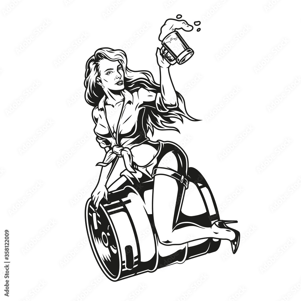 Pin Up Girl Sitting On Beer Keg Stock Vector Adobe Stock