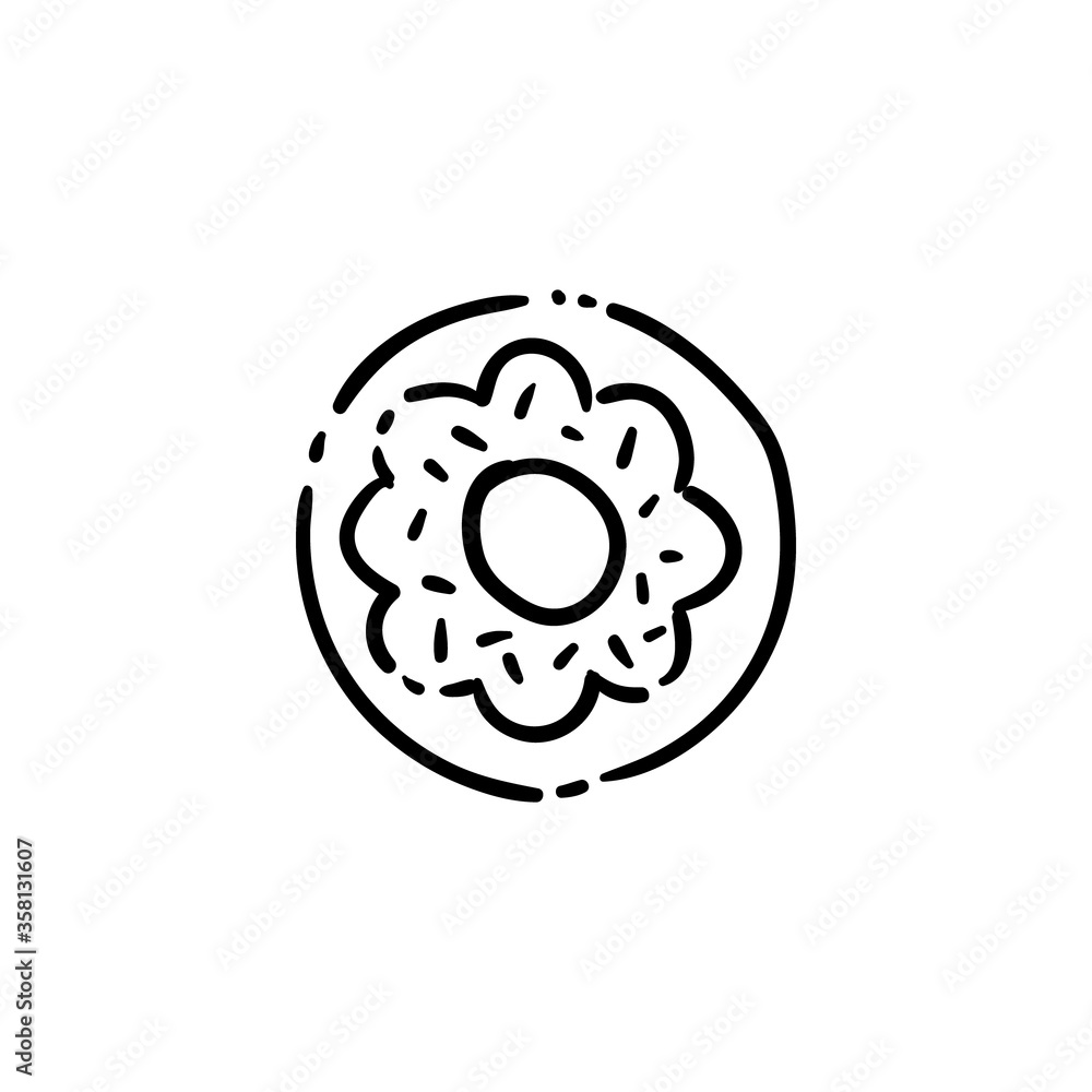 Donut outline doodle vector illustration. Doughnut linear cartoon icon ...