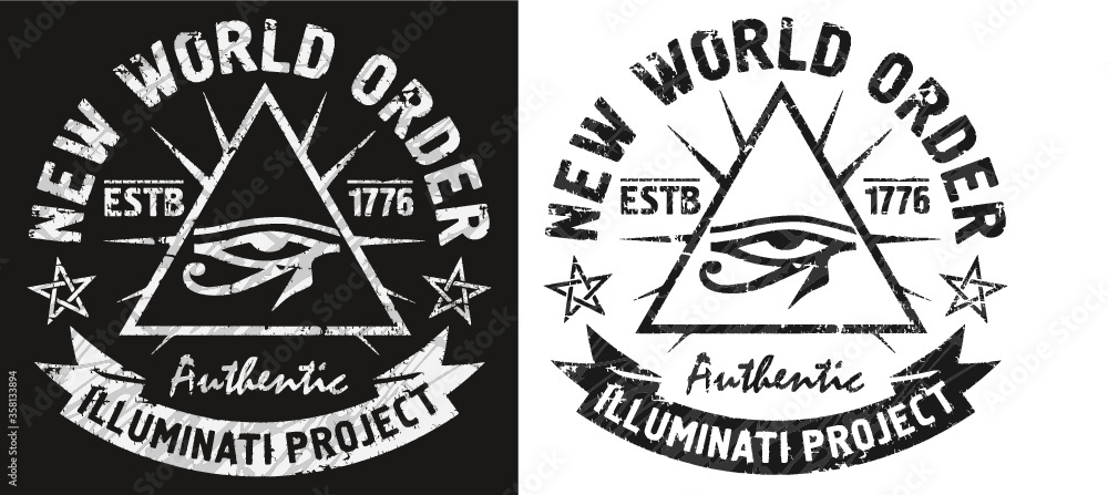 'New world order' artworks for t-shirt and poster.All seeing eye of ...