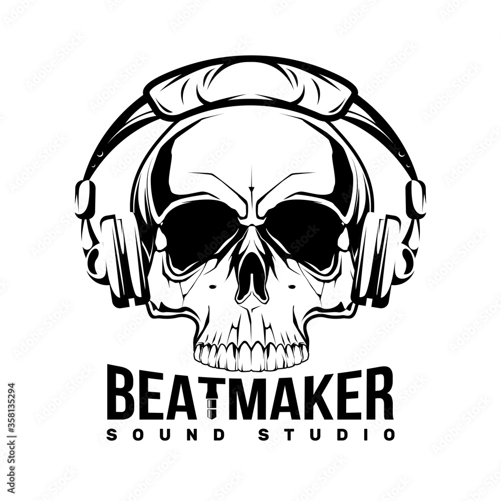 Beatmaker skull with headphone logo . Illustration for t-shirt print ...