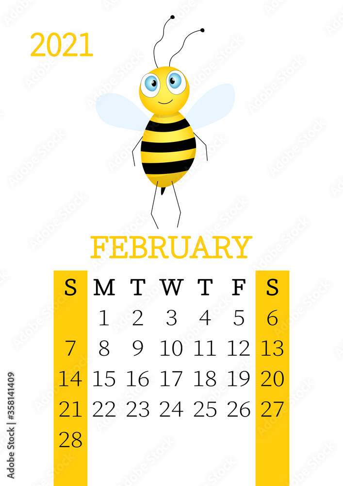 Calendar 2021. Monthly calendar for February 2021 from Sunday to ...