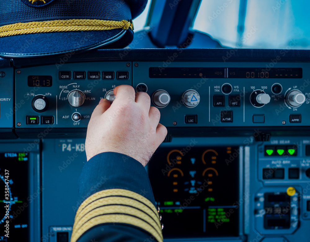 Closeup high detailed view power control and other aircraft control ...